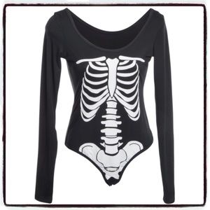 Hot Topic | Tops | Halloween Skeleton Body Suit Long Sleeve Goth Punk ...